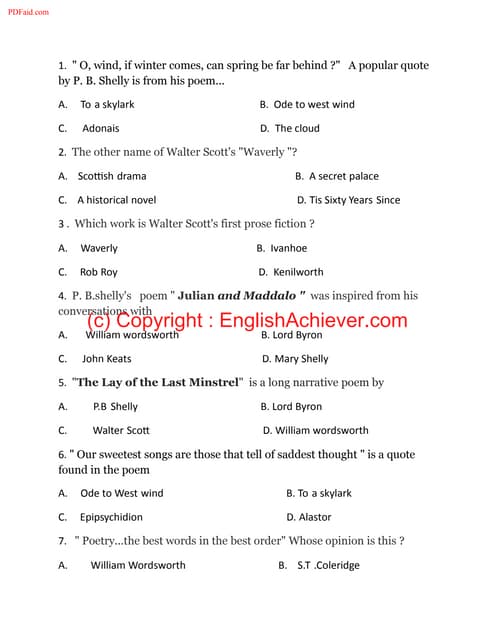 Romanticism test 1 w | PDF
