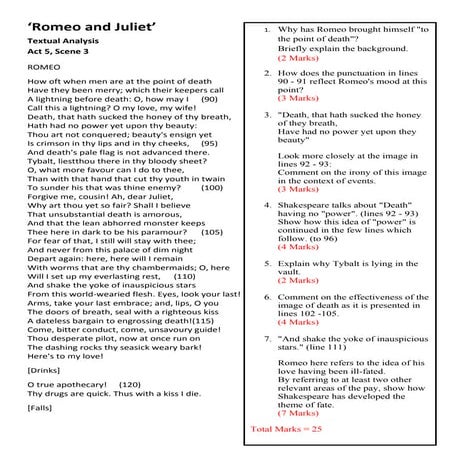 Romeo and juliet act 5, scene 3 textual analysis | DOCX