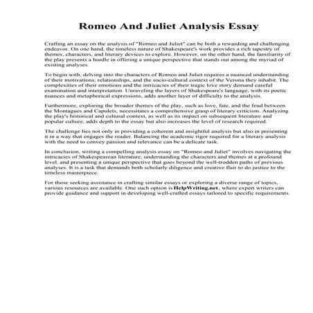 Romeo And Juliet Analysis Essay. Walsh College | PDF