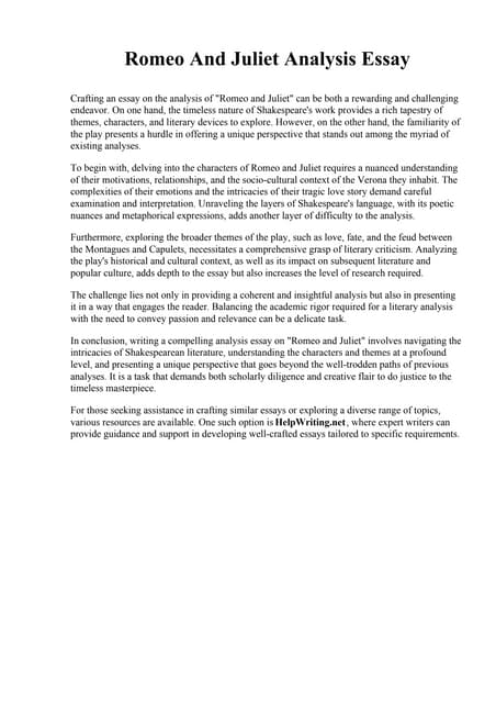 Romeo And Juliet Critical Essay. John Carroll University | PDF