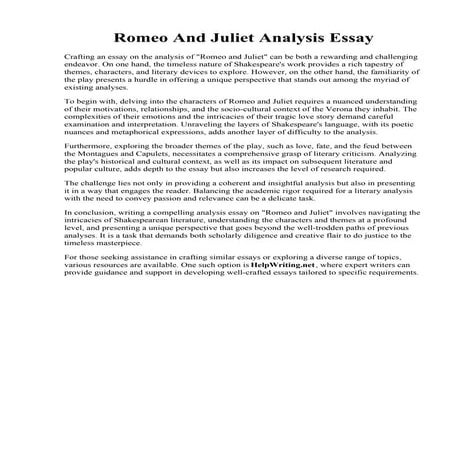 Romeo And Juliet Analysis Essay | PDF