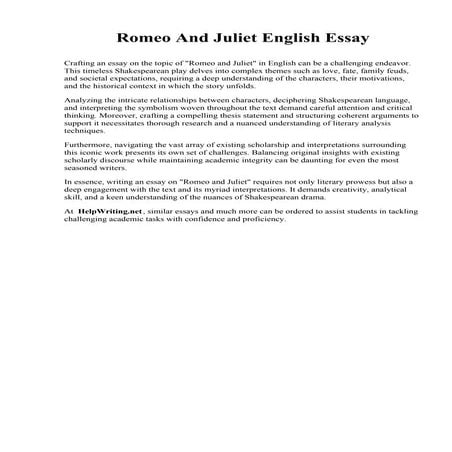 Romeo And Juliet English Essay | PDF