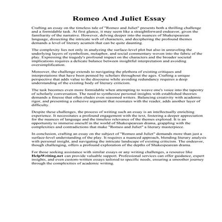 Romeo And Juliet Essay. Romeo and Juliet Essay. - A-Level English ...