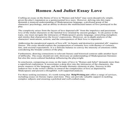 Romeo And Juliet Essay Love. Frederick Community College | PDF