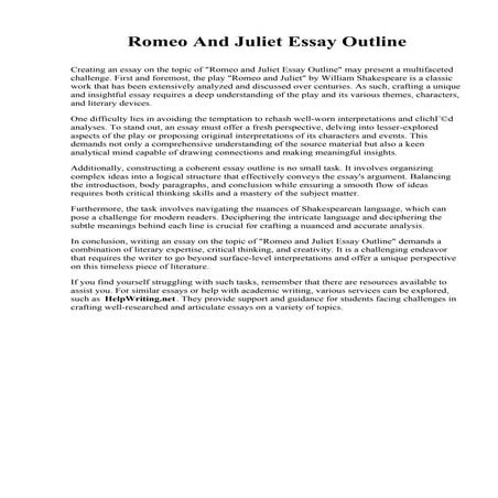 Romeo And Juliet Essay Examples. University of Michigan | PDF