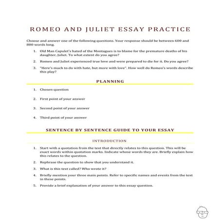 Romeo and Juliet- Essay Practice | PDF