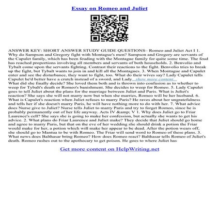 Romeo And Juliet Essay Question | PDF