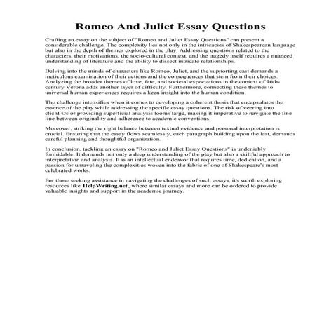 Romeo And Juliet Essay Questions. Romeo and juliet questions and ...