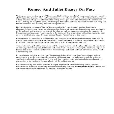 Romeo And Juliet Essays On Fate. Pacific States University | PDF
