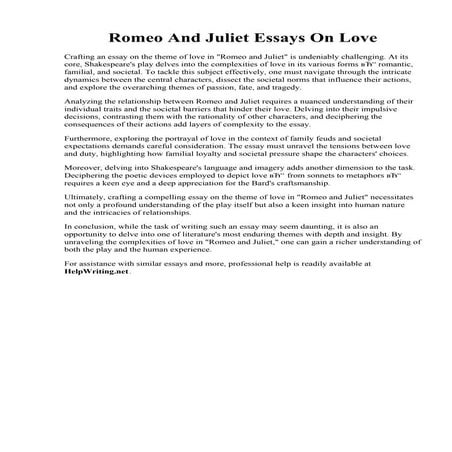 Romeo And Juliet Essays On Love. romeo and juliet Explore the theme of ...