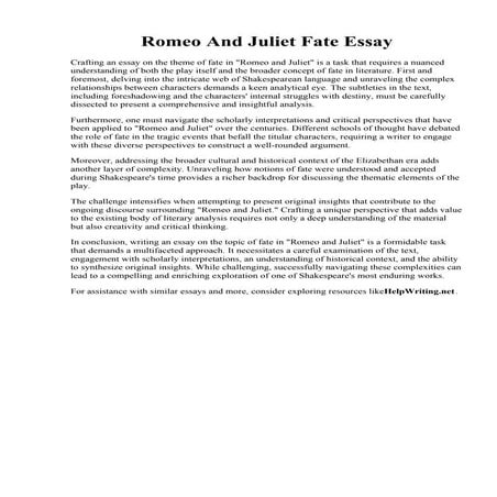 Romeo And Juliet Fate Essay. Romeo and Juliet Essay - GCSE English ...