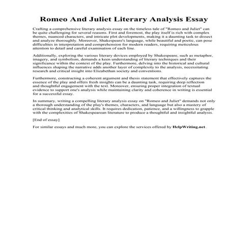 Romeo And Juliet Literary Analysis Essay.pdf | Cancer | Diseases and ...