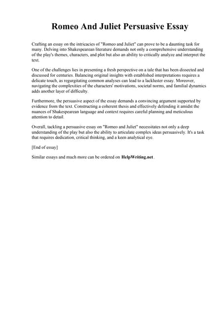 Romeo And Juliet 5 Paragraph Essay.pdf | Education