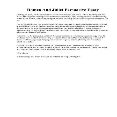 Romeo And Juliet Persuasive Essay. Romeo and Juliet Essay PDF | PDF