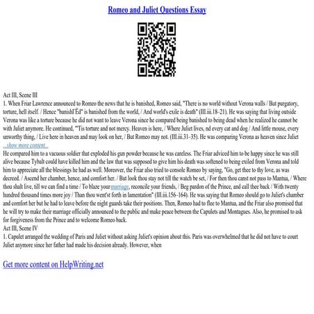 Romeo And Juliet Questions Essay | PDF