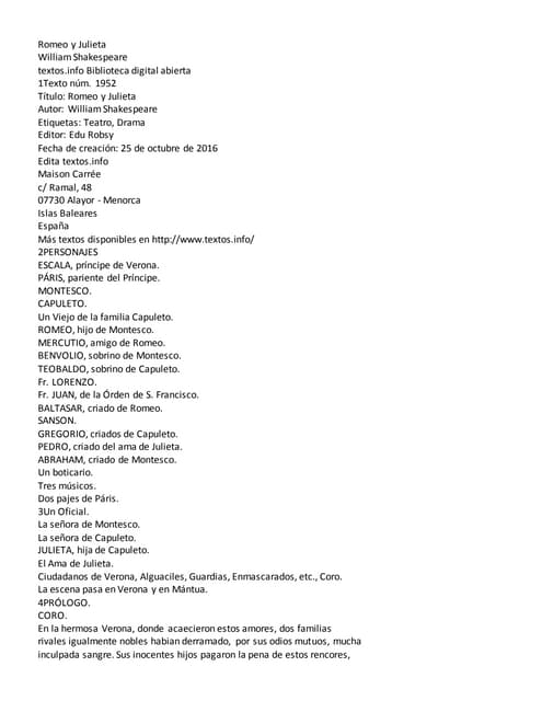 Guión "Romeo y Julieta" 2013 | PDF