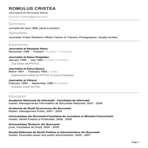 Romulus Cristea CV | PDF