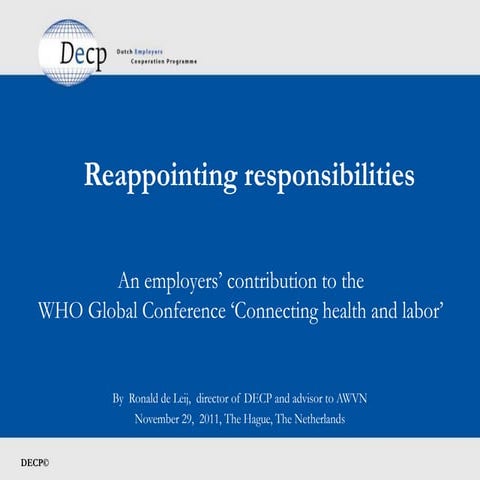 Reappointing responsibilities, An employers’ contribution to the WHO ...