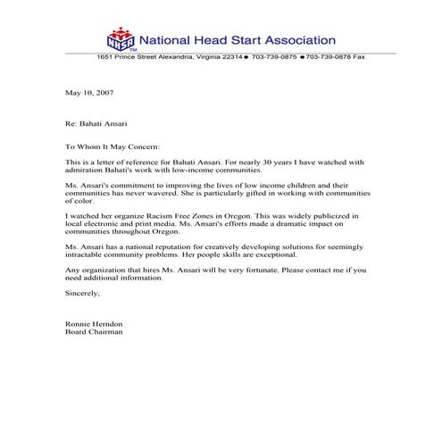 Ron Herndon Reference Letter | DOC