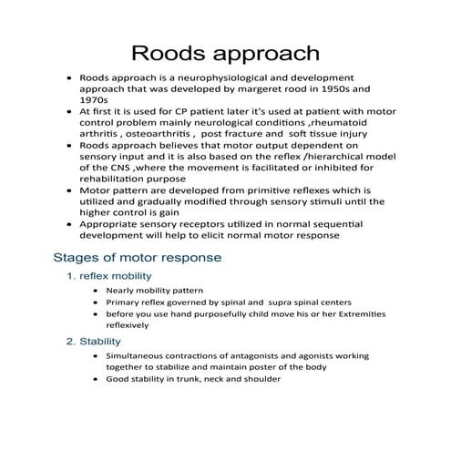 Roods Approach neuro approaches study notes | DOCX