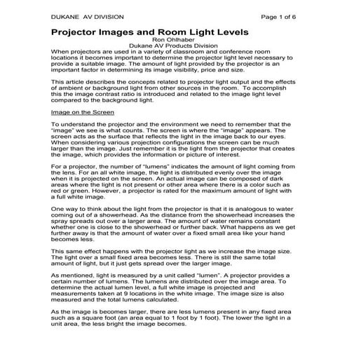Room light levels and projection | PDF