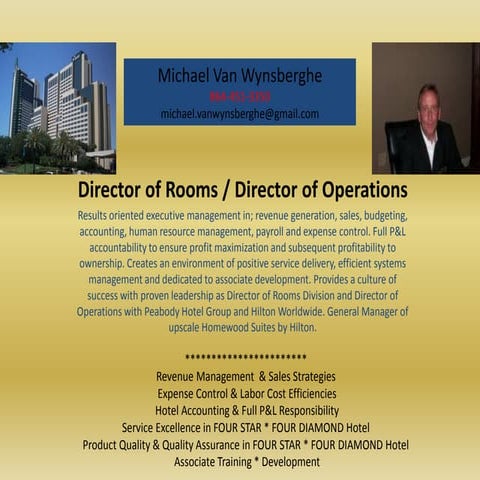 Rooms Director Operations Hotel - Visual Resume Michael VanWynsberghe | PDF