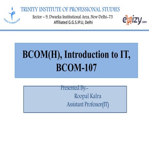 Introduction to IT | PPTX | Data Storage and Warehousing | Computing