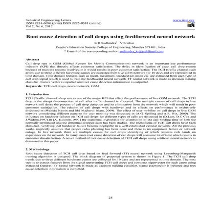 Root cause detection of call drops using feedforward neural network | PDF
