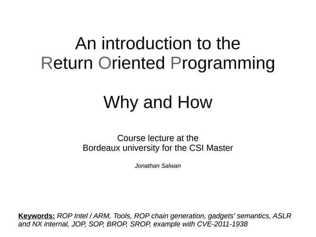 Course Lecture An Introduction To The Return Oriented Programming Ppt 8871