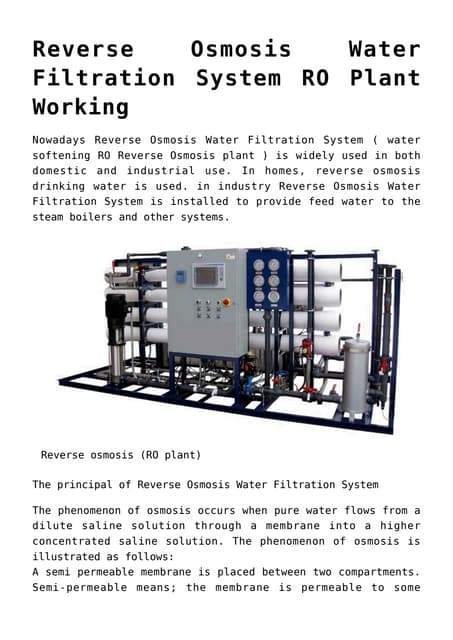 Reverse osmosis | PPTX | Chemistry | Science