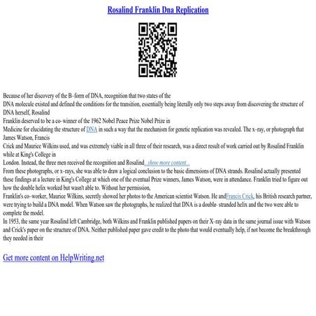 Rosalind Franklin Dna Replication | PPT