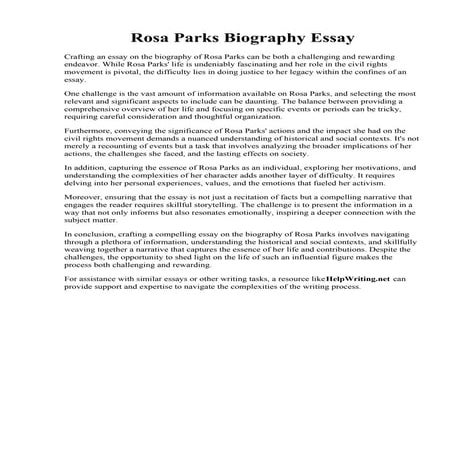 Rosa Parks Biography Essay. Rosa parks and the civil rights movement ...