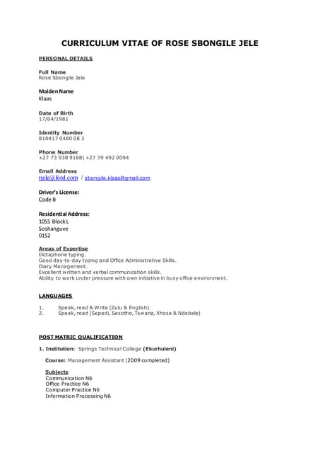 CURRICULUM VITAE of SIMPHIWE C. NXUMALO (1) | PDF