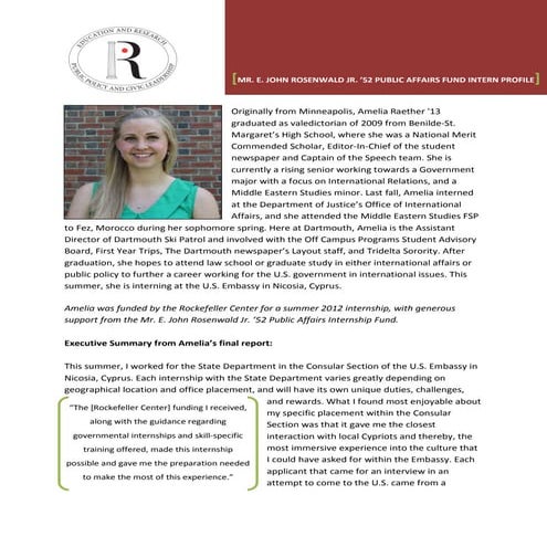 Named Internship Profile Summary - Hannah Katterman (Class of 1952) | PDF