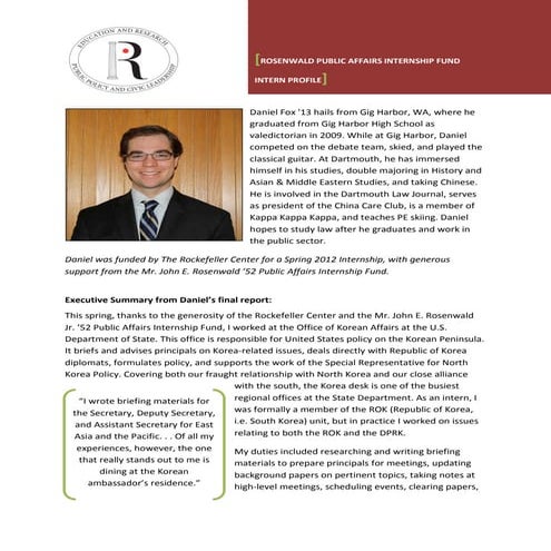 Named Internship Profile Summary - Daniel Fox (Rosenwald) | PDF