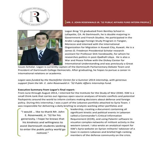 Named Internship Profile Summary - Logan Brog (Rosenwald) | PDF