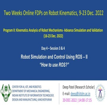 Robot Simulation and Control Using ROS | PPTX