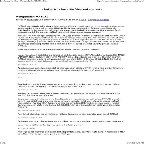 Pengenalan matlab | PDF