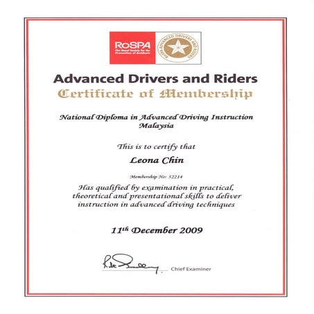 ROSPA CERTIFICATE OF MEMBERSHIP | PDF