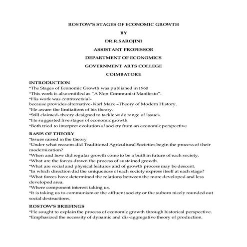 Rostow Stages of Economic Growth | PDF