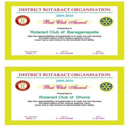 Rotaract certificate final print | PDF