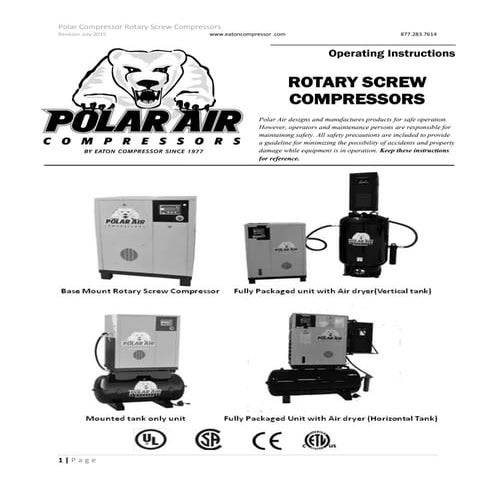 Rotary Screw Air Compressor - Operating Instructions | PDF