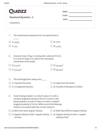 Rotational dynamics 1 - quizizz | PDF