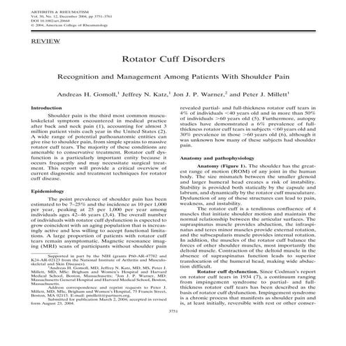 Rotator Cuff Disorders | Shoulder Surgeon | Greater Denver Colorado | PDF