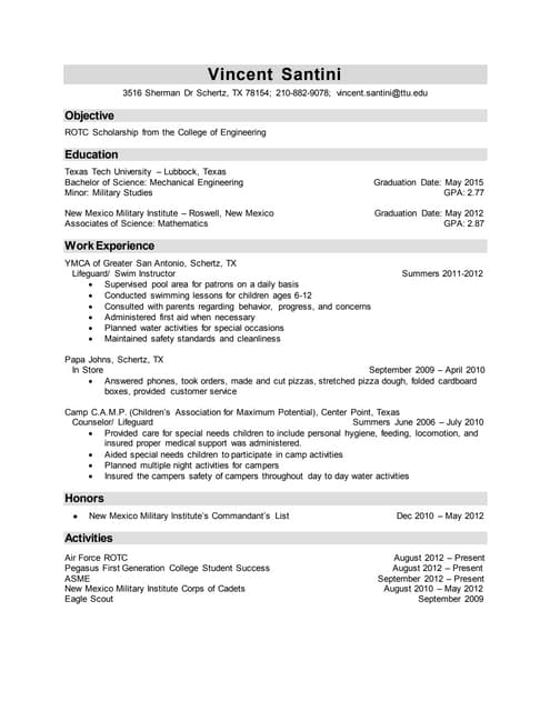 Geno Porter's Resume- Citadel EE Senior Graduating in May 2015 | PDF
