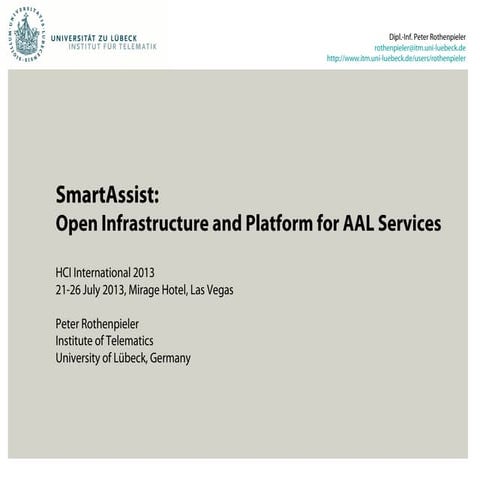 SmartAssist: Open Infrastructure and Platform for AAL Services | PPT