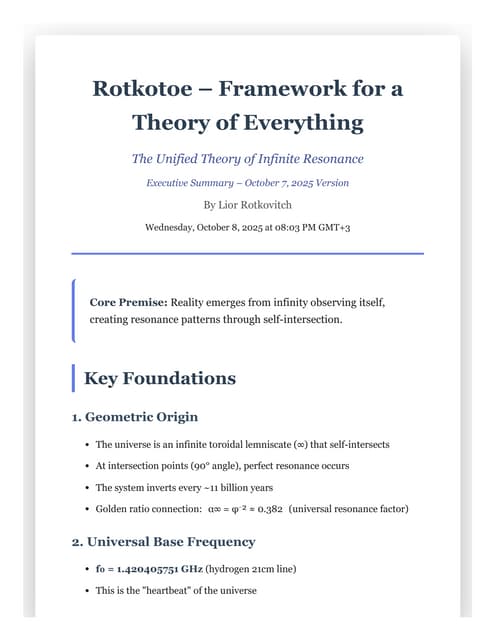 Rotkotoe_ Framework for a Theory of Everything - Validation 1 Summary.pdf