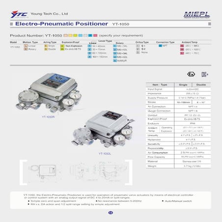 Rotork YTC YT-1050 Electro Pneumatic Positioner | PDF