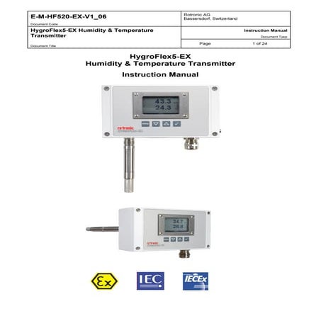 Rotronic HygroFlex5-EX - HF5-EX Hazardous Area Humidity & Temperature Sensors - Manual | PDF