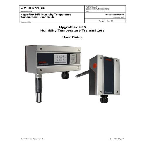 Rotronic HygroFlex HF5 Humidity Temperature Transmitter - Instruction Manual | PDF